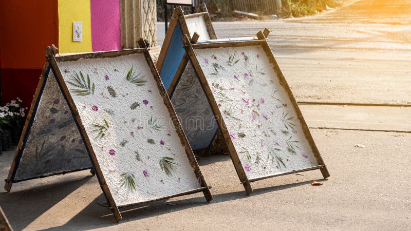 Saa Paper in 2 Wooden Frames Sun-dried on the Stock Image - Image of ...