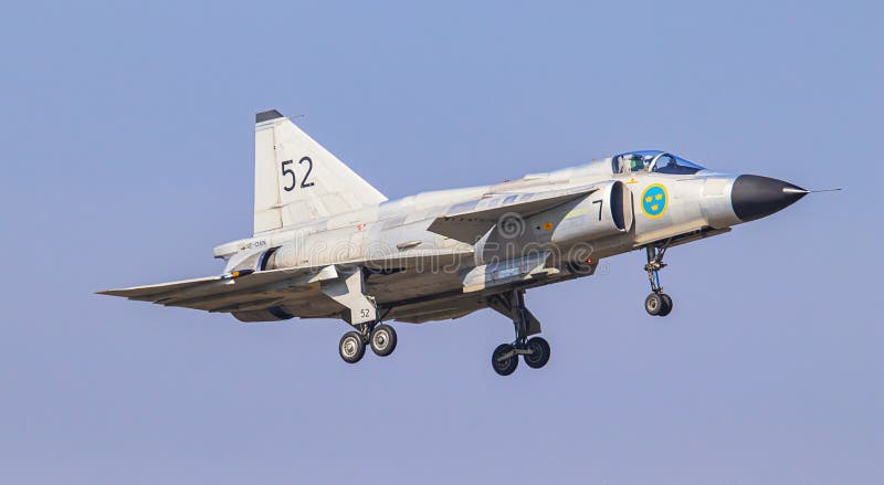 Saab 37 Viggen in flight editorial image. Image of propeller - 303548220