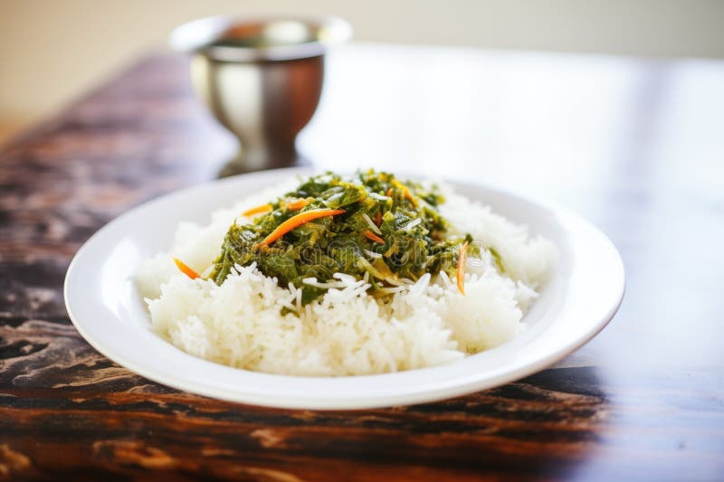 Saag Aloo Served with Basmati Rice on a White Plate Stock Illustration ...