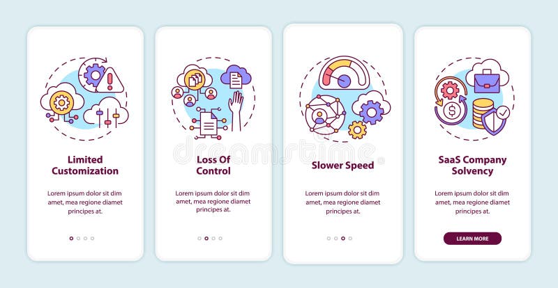 SaaS Challenges Onboarding Mobile App Page Screen with Concepts Stock ...