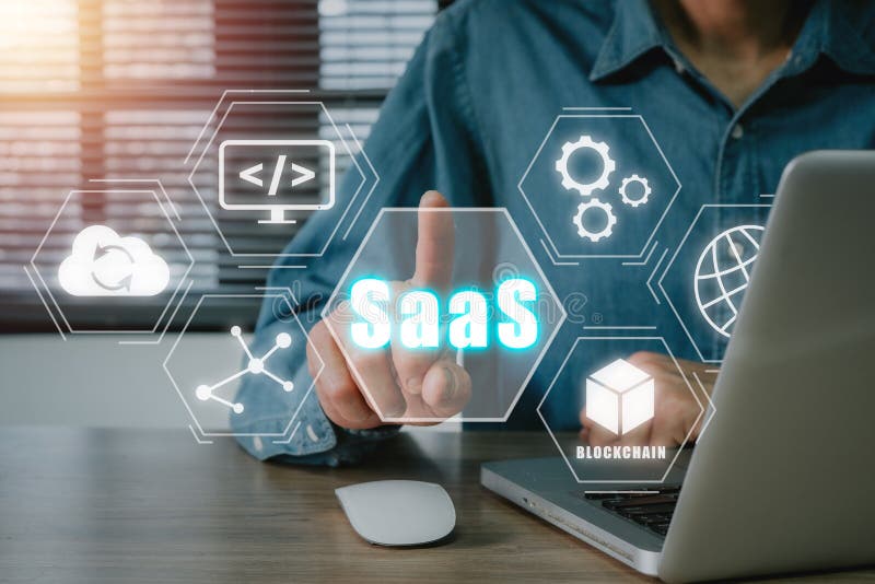 SaaS Concept, Software As a Service, Businessman Hand Working on Laptop ...