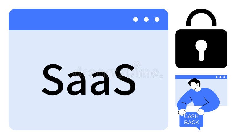 SaaS with Security and Cash Back Themes Depicted in Simple Flat Design ...