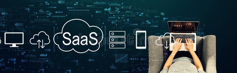 SaaS - Software As a Service Concept with Person Using a Laptop Stock ...