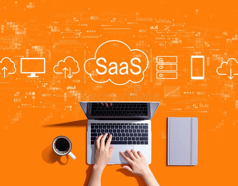 SaaS - Software As a Service Concept with Person Using a Laptop Stock ...