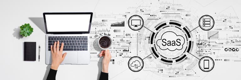 SaaS - Software As a Service Concept with Person Using Laptop Computer ...