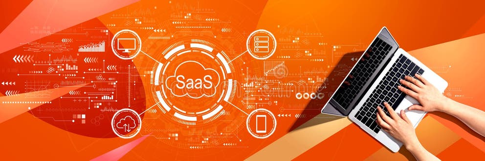SaaS - Software As a Service Concept with Person Using a Laptop Stock ...