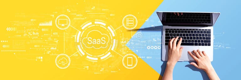 SaaS - Software As a Service Concept with Person Using a Laptop Stock ...