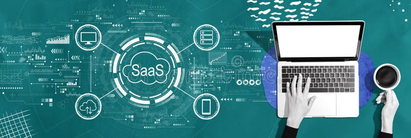 SaaS - Software As a Service Concept with Person Using a Laptop Stock ...