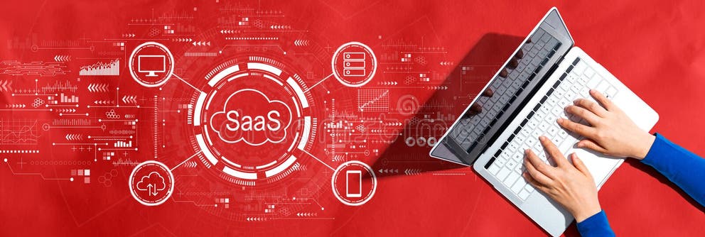 SaaS - Software As a Service Concept with Person Using a Laptop Stock ...