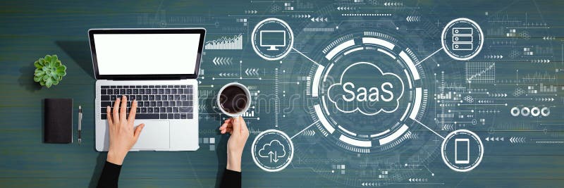 SaaS - Software As a Service Concept with Person Using Laptop Computer ...