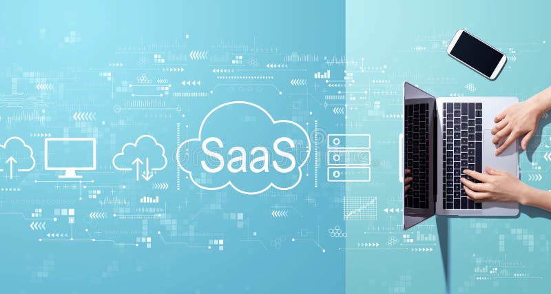 SaaS - Software As a Service Concept with Person Working with Laptop ...