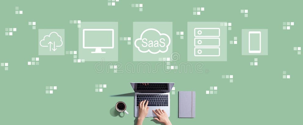 SaaS - Software As a Service Concept with Person Working with Laptop ...