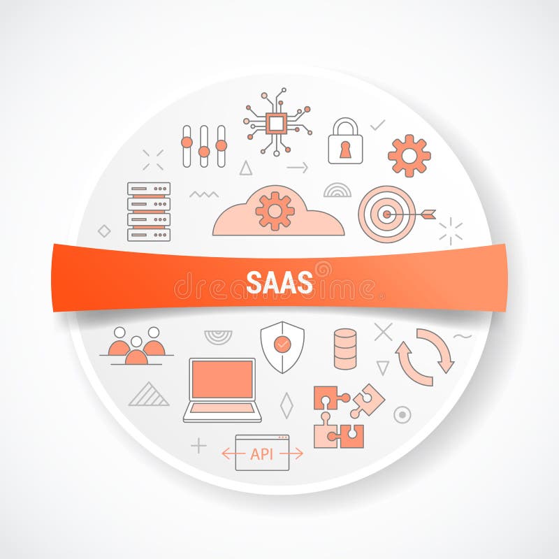 Saas Software As a Service with Icon Concept with Round or Circle Shape ...
