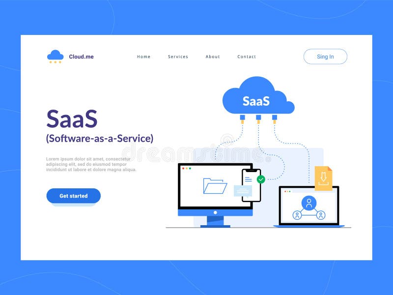 SaaS or Software As a Service Landing Page First Screen. Remote Online ...