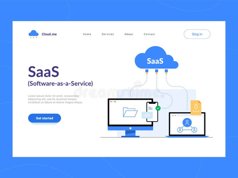 SaaS or Software As a Service Landing Page First Screen. Remote Online ...