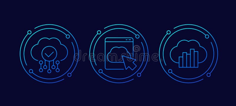 SaaS Solutions and Cloud Services Line Icons Stock Vector ...