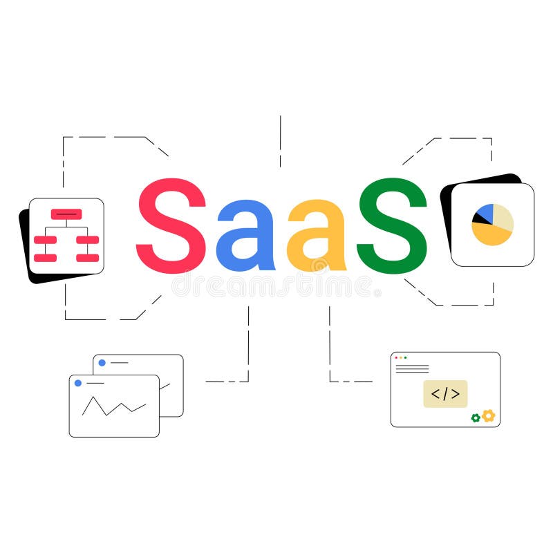 SaaS Workflow with Data Analytics and Code in Flat Vector Illustration ...