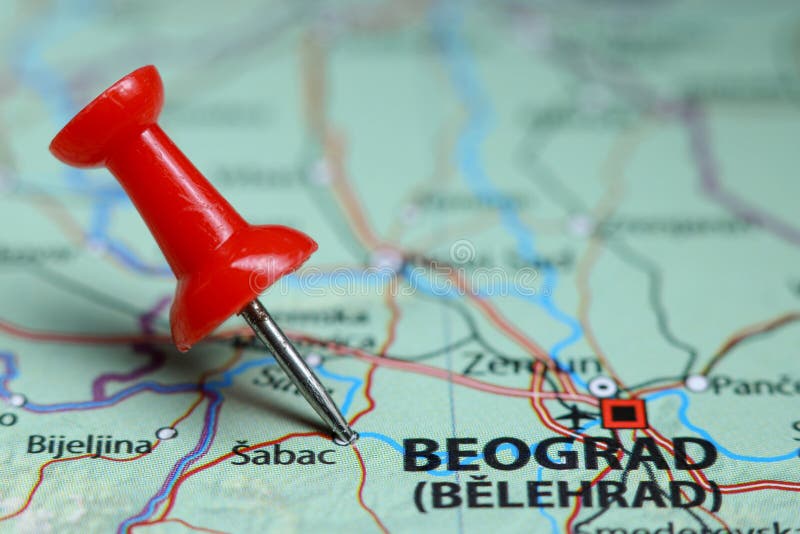 Sabac, Serbia pin on map stock image. Image of paper - 372544957