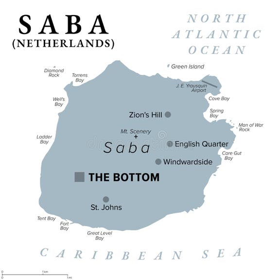 Saba, Island of the Caribbean Netherlands, Gray Political Map Stock ...