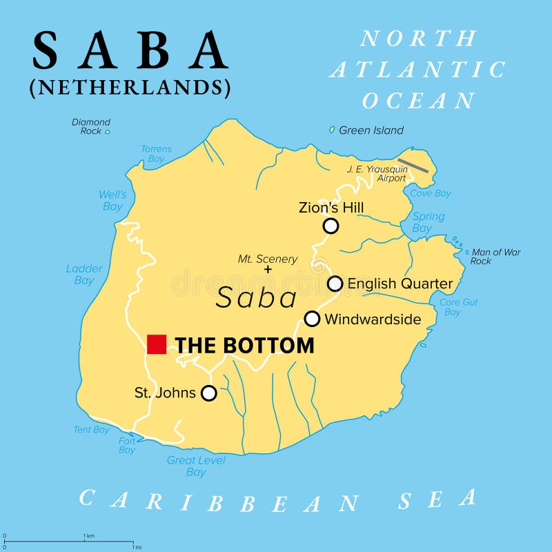 Saba, Island of the Caribbean Netherlands, Political Map Stock ...
