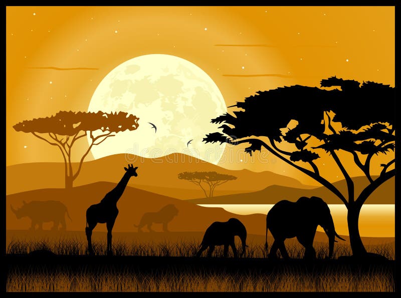 Sabana africana ilustración del vector. Ilustración de noche - 41207366