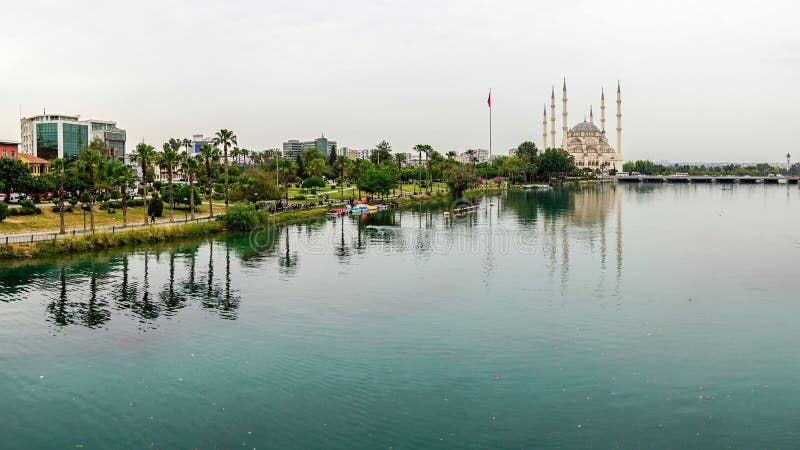 Sabanci Mosque and Seyhan River on a Cloudy Day Editorial Image - Image ...