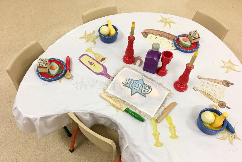 Sabbath Table Setting in Jewish Preschool Stock Image - Image of ...