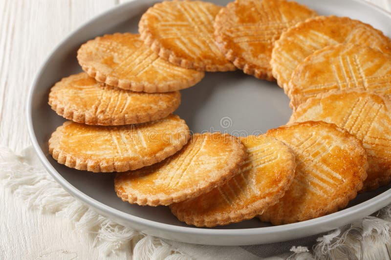 Sable Breton Sweet-salty Shortbread Biscuits Closeup on the Plate. Horizontal Stock Photo ...