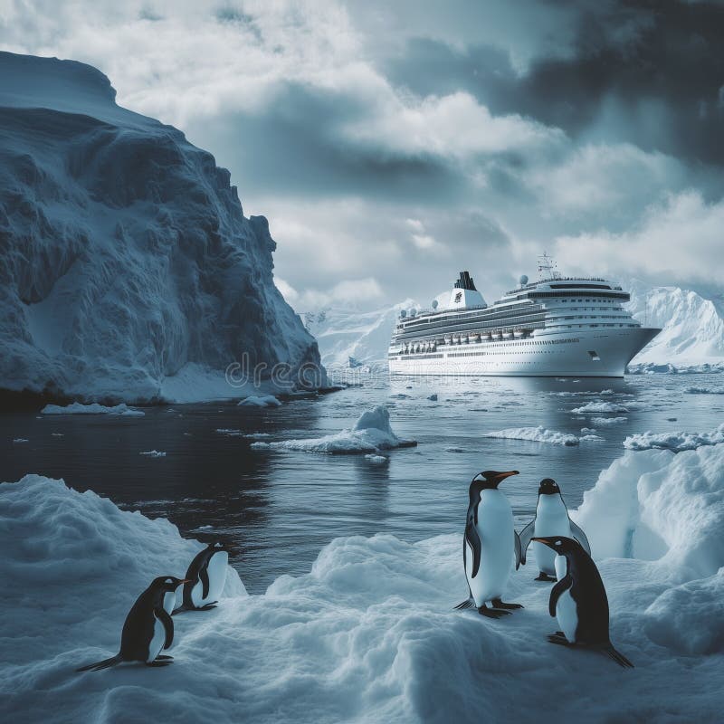 Antarctica Penguins and Cruise Ship Stock Photo - Image of conservation ...