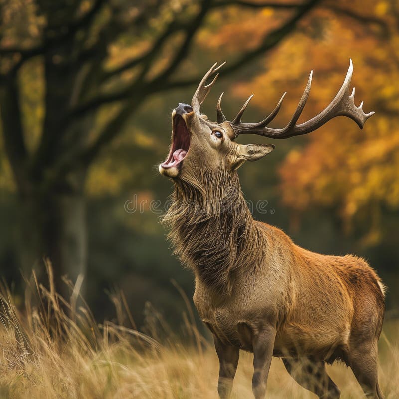 Deer stag roaring in rut stock image. Image of antler - 348620227