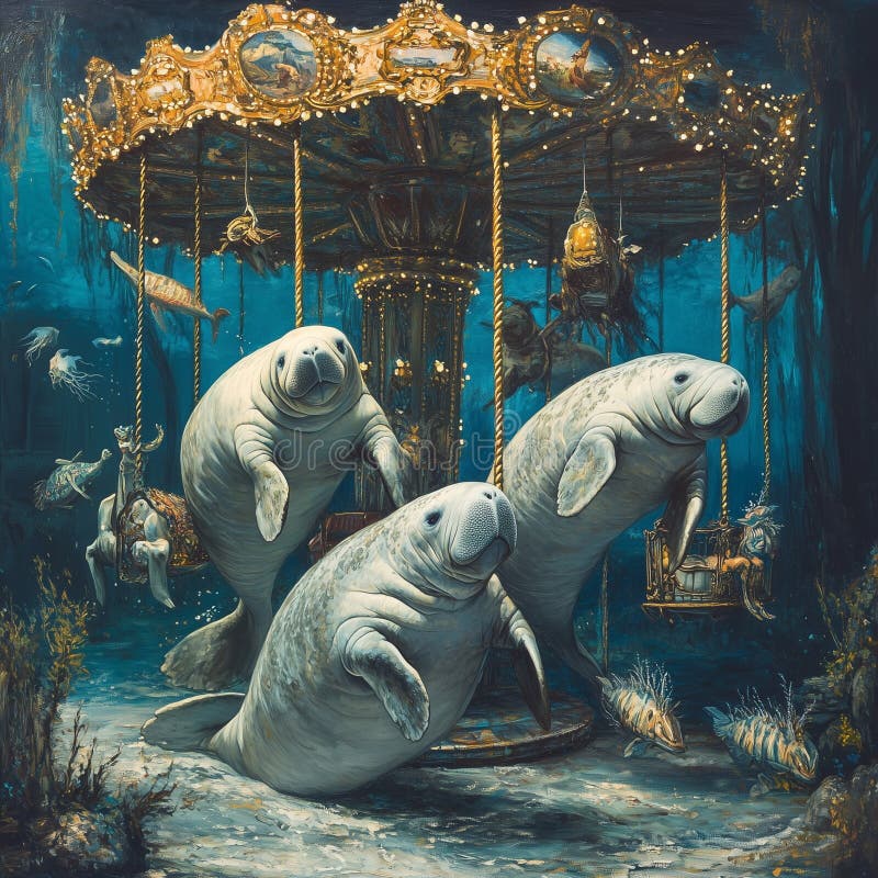 Featuring Manatees Playfully Interacting with a Carousel Stock ...