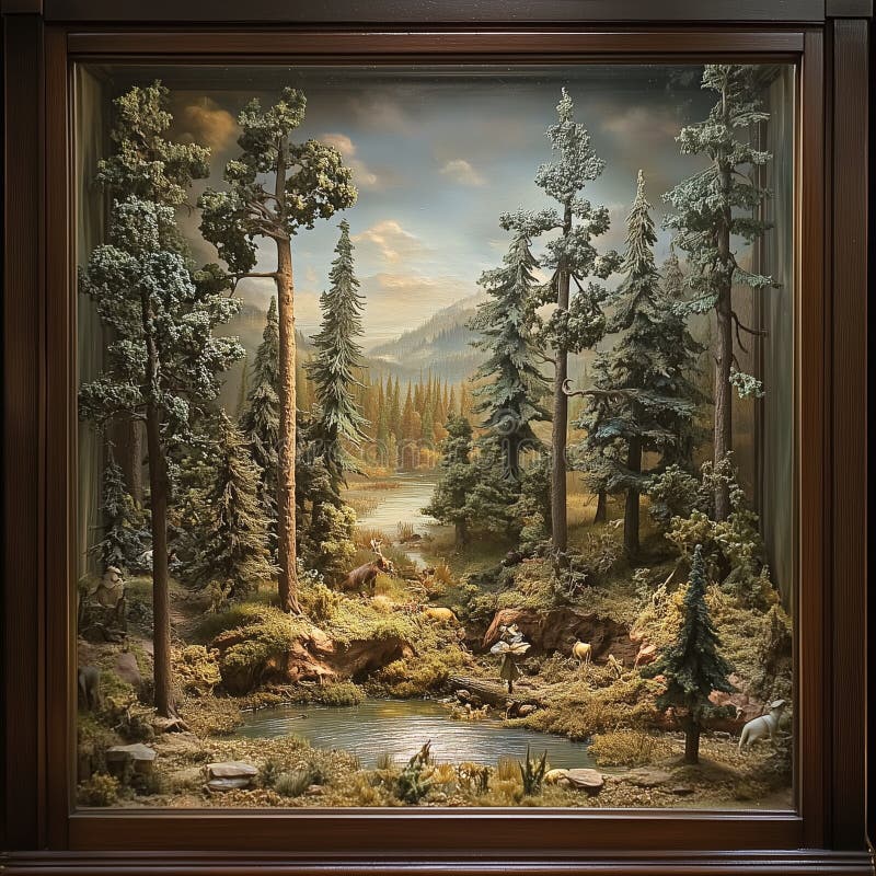 A Forest Landscape in a Museum Display Case Stock Illustration ...