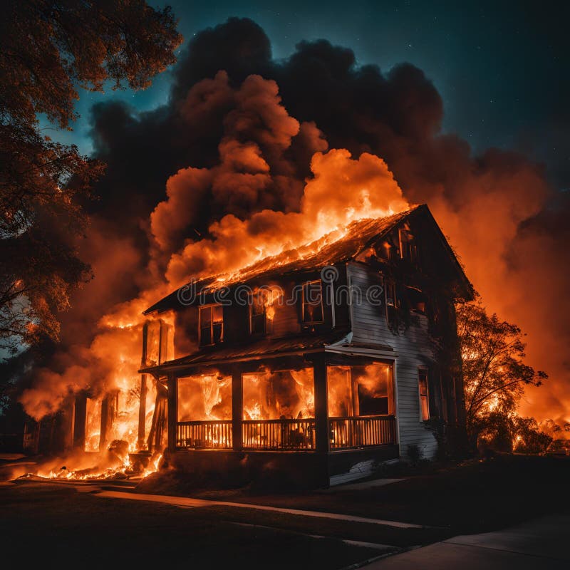 House on fire at night stock illustration. Illustration of light ...