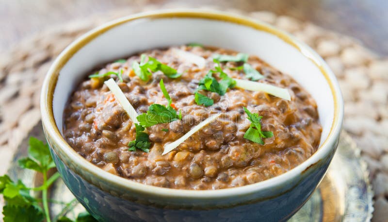 Brown Lentil Indian Cuisine Dal Stock Photo - Image of dall, lime ...