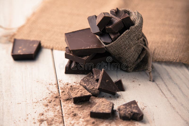 Sachet with Pieces of Dark Chocolate and Cocoa Powder Stock Photo ...