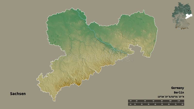 Sachsen, State of Germany, Zoomed. Relief Stock Illustration ...