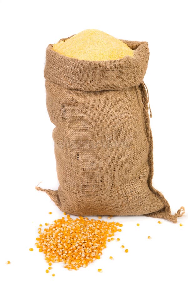 Sack with Corn Grains and Flour. Stock Image - Image of meal, closeup ...