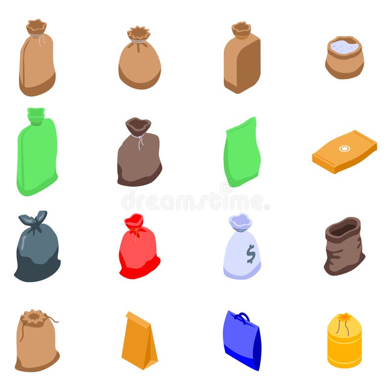 Sack Icons Set, Isometric Style Stock Vector - Illustration of open ...