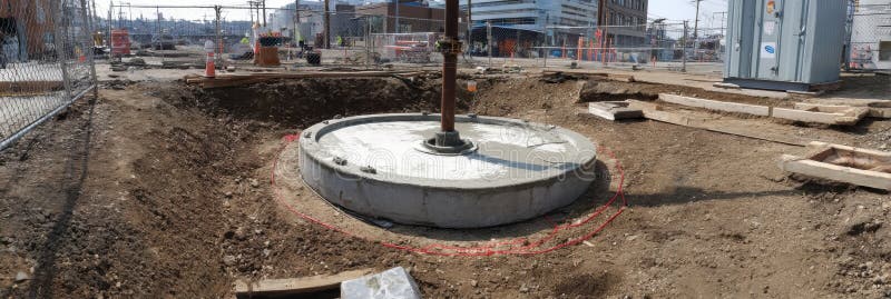 Leveling Compound Positioned Next To a Marked Concrete Base on a ...