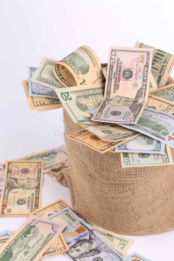 Voller Sack zwei mit Geld. stockbild. Bild von hundert - 35116113