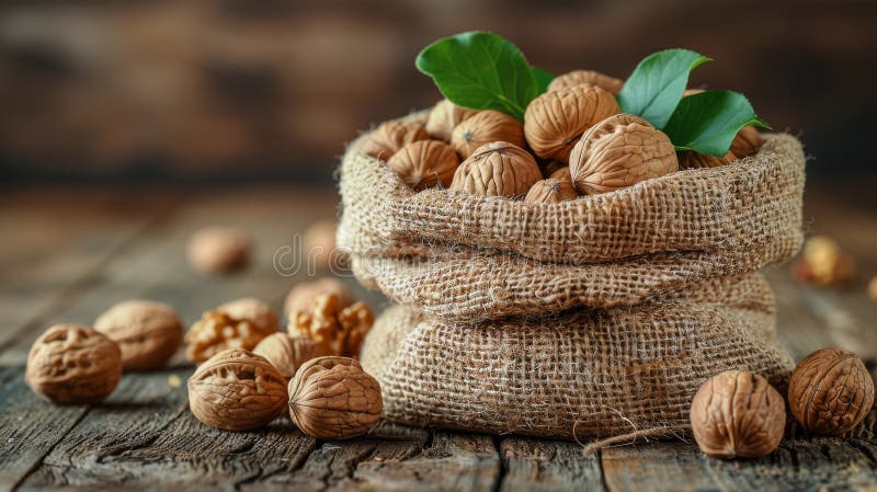 A Sack of Nuts on a Wooden Table Stock Image - Image of healthy, food ...