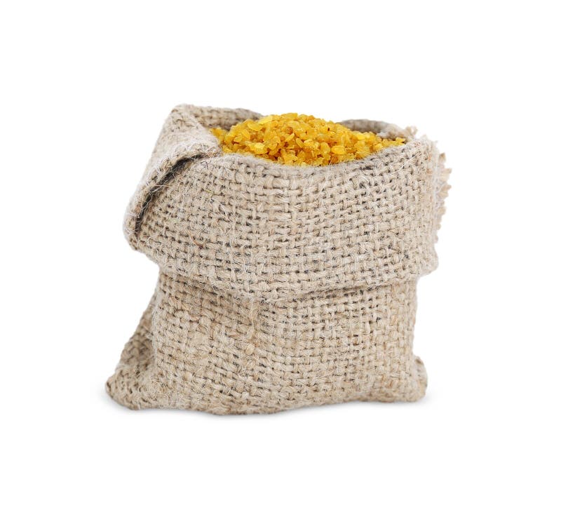 Sack with Uncooked Bulgur Isolated on White Stock Image - Image of ...