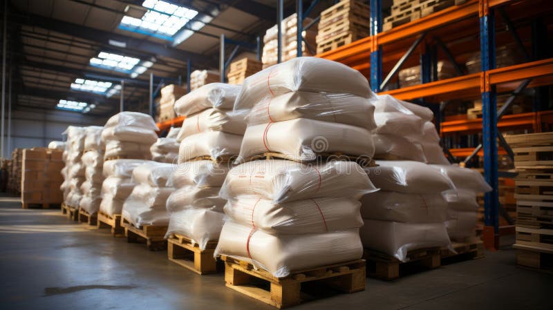 Sacks of Goods in Modern Warehouse. Transport Shipping. Generative AI ...