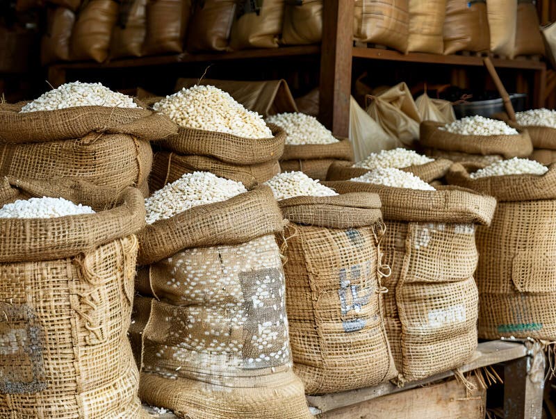 Sacks of Rice are on Display in a Market Stock Photo - Image of grain ...