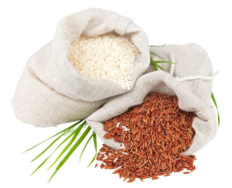 Sacks of White and Red Rice Stock Image - Image of isolated, harvest ...