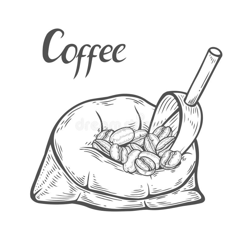 Saco Con Los Granos De Café Ilustración del Vector - Ilustración de ...