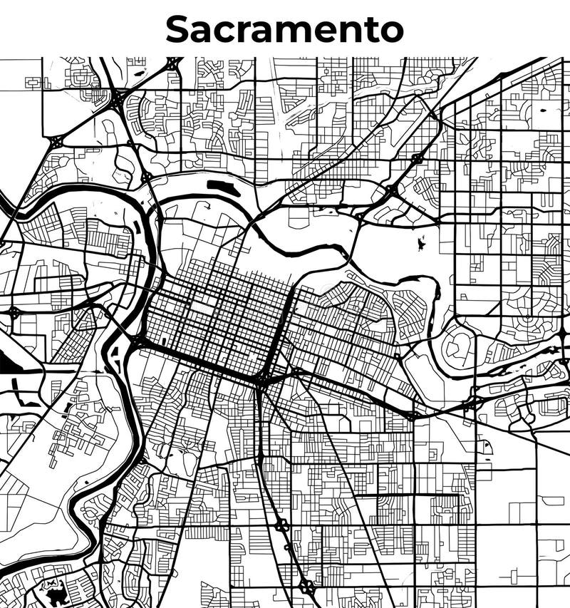 Sacramento City Map, Cartography Map, Street Layout Map Stock Vector ...