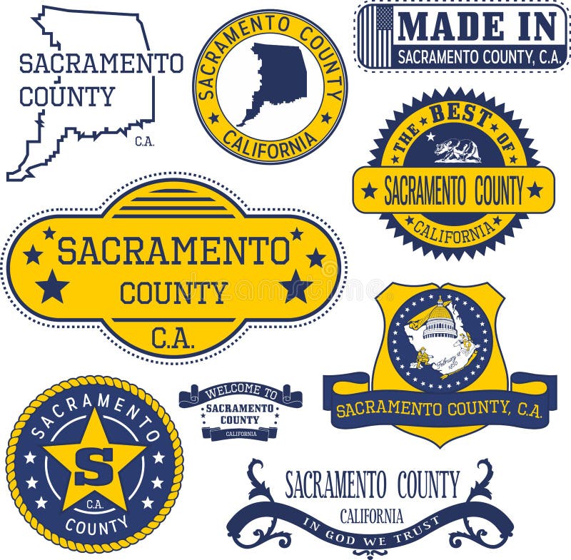 Sacramento County, CA. Set of Stamps and Signs Stock Vector ...