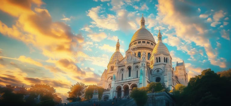 Sacre-Coeur Basilica at Sunset with a Dramatic Cloudscape in Paris ...