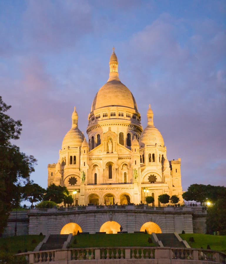 Sacre Coeur Cathedral at Night, Sacre Coeur Cathedral exterior, one of ...